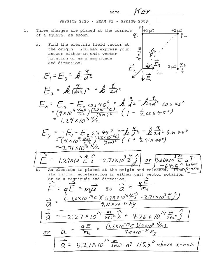 Physics 2220 Exam Solutions (Spring 2009) Physics 2220 Exam Solutions (Spring 2009)